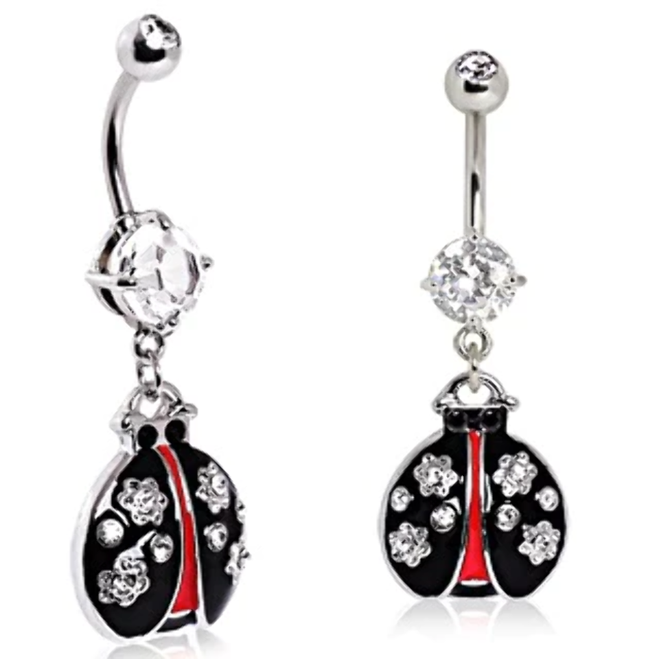 Belly Button Ring Flower Paved Gem Lady Bug Fancy Navel 14g 3/8 ...