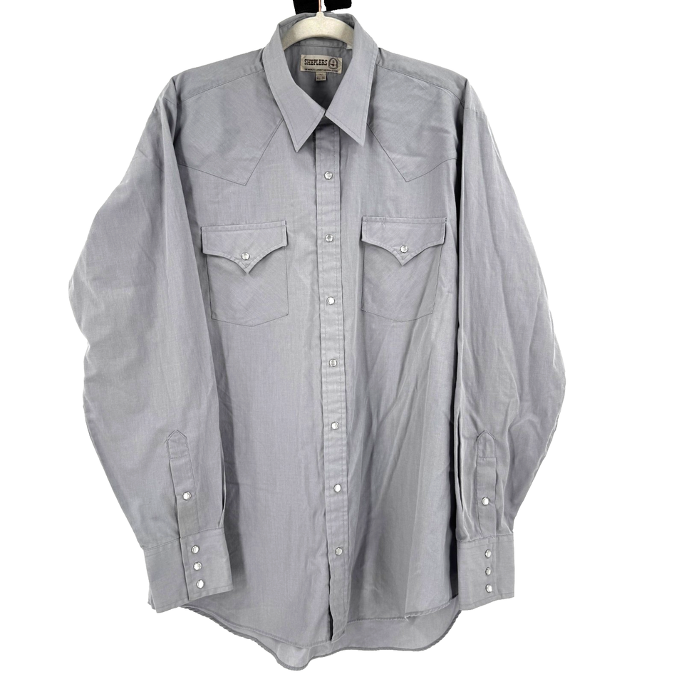 Sheplers Western Pearl Snap Shirt Mens XLT Gray Cowboy Landman ...