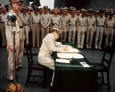 General Douglas Macarthur Signing Japanese Surrender 8x10 PHOTO PRINT ...
