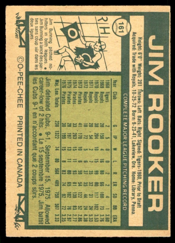1977 O-PEE-CHEE* JIM ROOKER PITTSBURGH PIRATES #161 | eBay