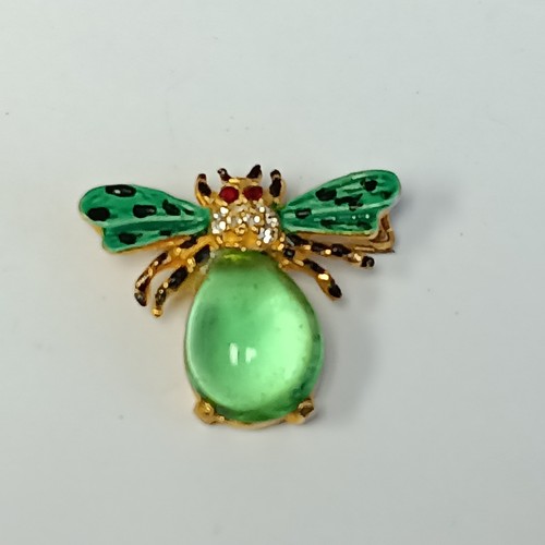 VINTAGE GOLD TONE GREEN GLASS JELLY BELLY FLY BEE BUG BROOCH PIN | eBay