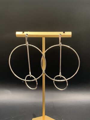 Earrings Interlocking Hoop Front Facing Silver Plated New Gift | eBay