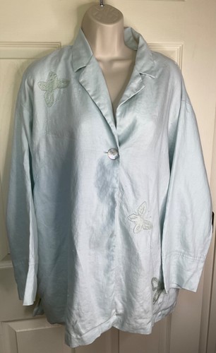 David Dart Linen Blazer Jacket Baby Blue Butterly Applique Lagenlook ...