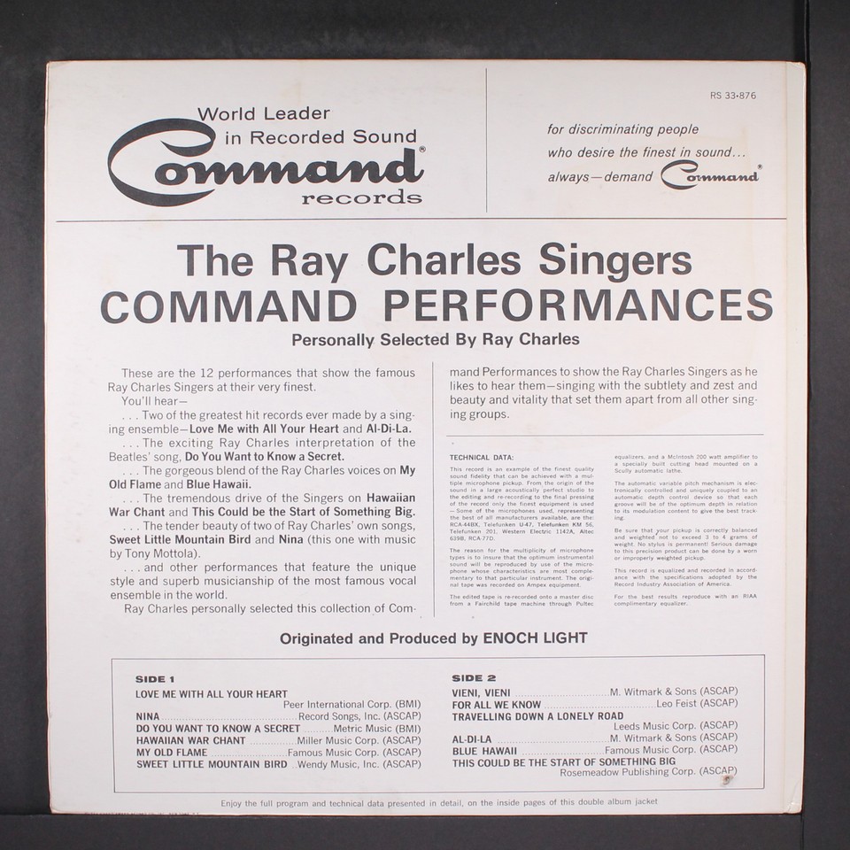 RAY CHARLES SINGERS: command performances COMMAND 12" LP 33 RPM | eBay