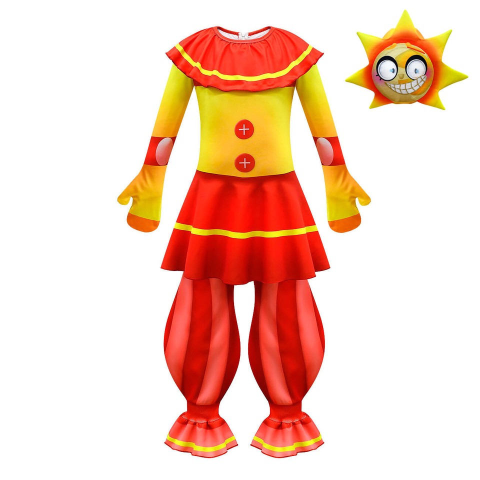 Sundrop And Moondrop FNAF Cosplay Costume Kids Sun Moon Clown Jumpsuit ...