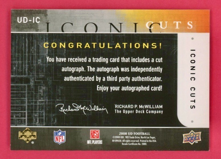 Frank Bruiser Kinard Cut Auto /11 2008 Upper Deck UD Iconic Cuts UD-IC ...