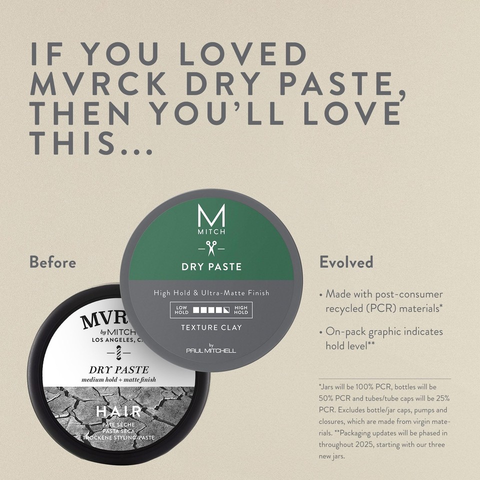 by Paul Mitchell Dry Paste Texture Clay for Men, High Hold, Ultra-Matte ...