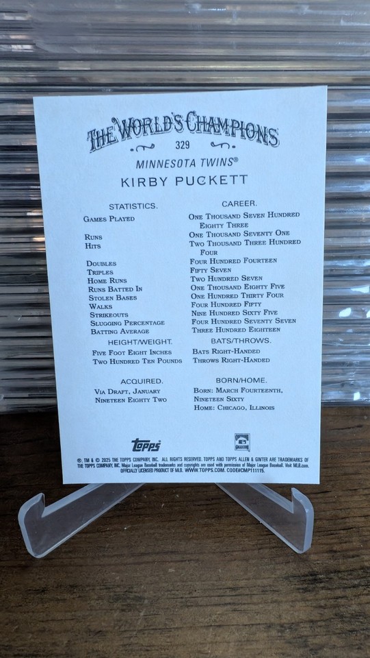 2025 Topps Allen & Ginter Kirby Puckett Short Print SP Minnesota Twins ...