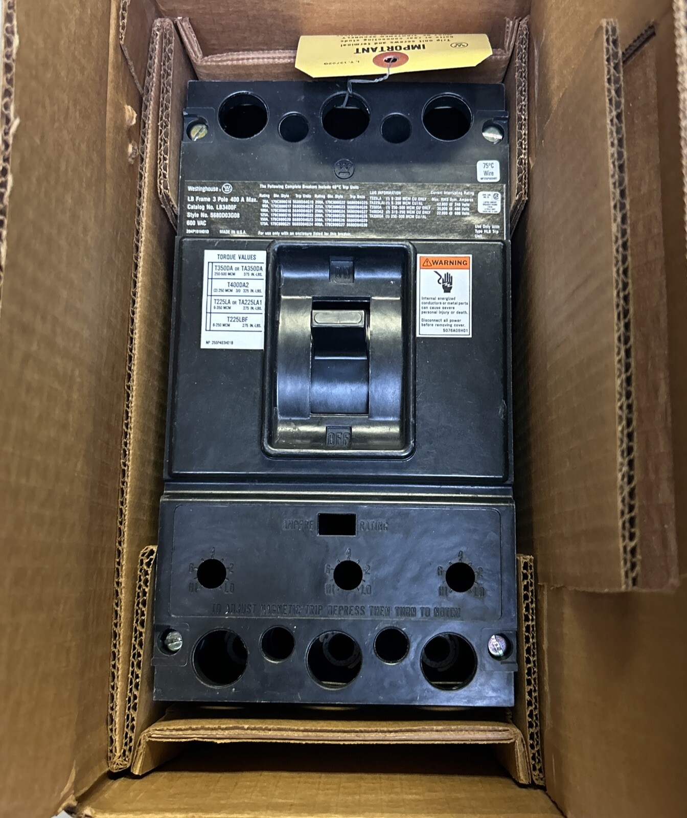 Westinghouse LB3400F 400A 600V 3-Pole Circuit Breaker for sale online ...