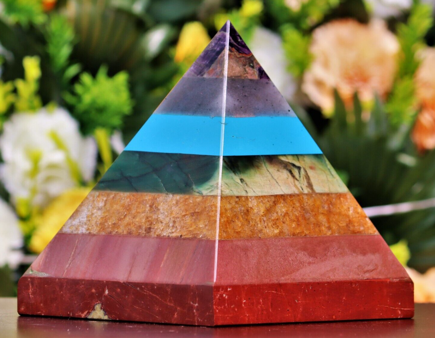 140MM Seven Chakra Gemstone Pyramid Natural Healing Egyptian Spiritual ...