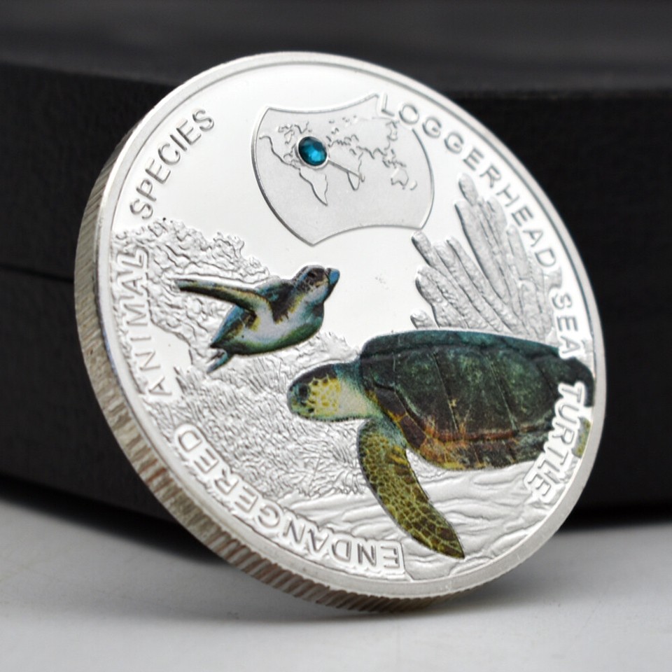 Loggerhead Sea Turtle Endangered Animal Silver Challenge Coin 1000 ...