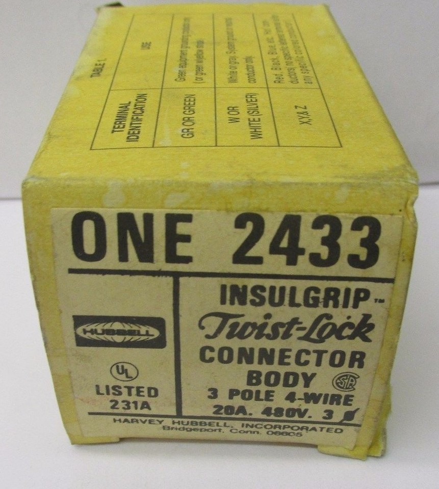 Hubbell ONE 2433 INSULGRIP Twist Lock Connector Body, 3-Pole, 4-Wire ...
