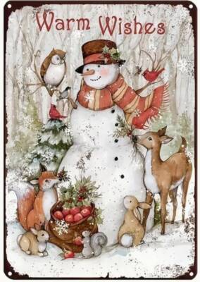 Vintage Retro Style Snowman Metal Sign Christmas Warm Wishes Sign | eBay