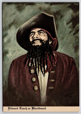 Postcard Edward Teach/Blackbeard the Pirate, Artist Signed Chrome ...
