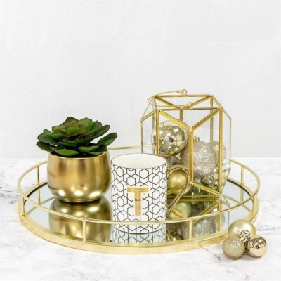 Gorgeous Large Gold Round Mirrored DECORATIVE Tray Display Make up ...