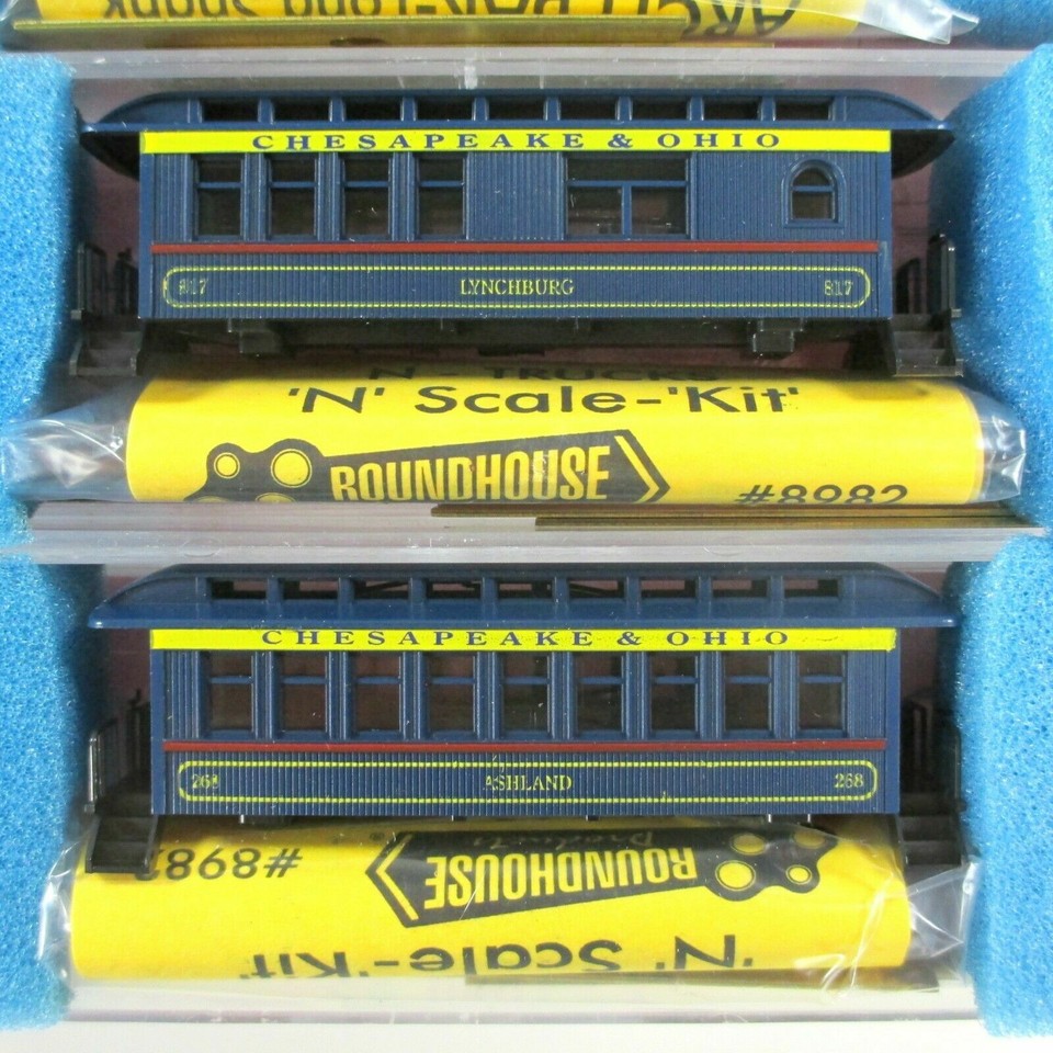 N Roundhouse 34' Overton C&O Pass 4-Car Kits Set rap+knuc cplrs+mtl ...