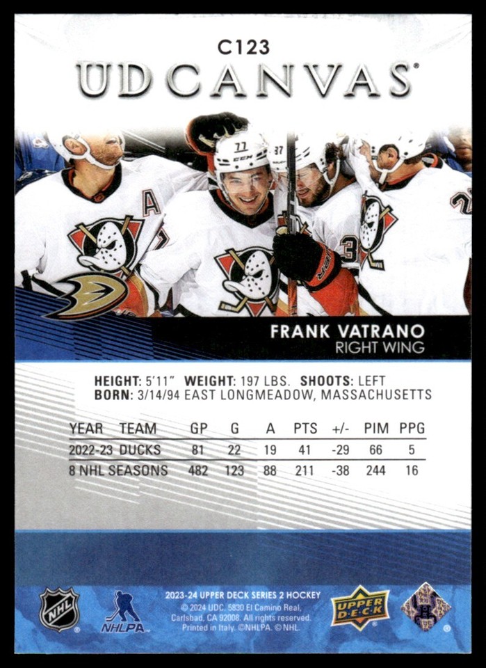 2023-24 Upper Deck UD Canvas Frank Vatrano Anaheim Ducks #C123 | eBay