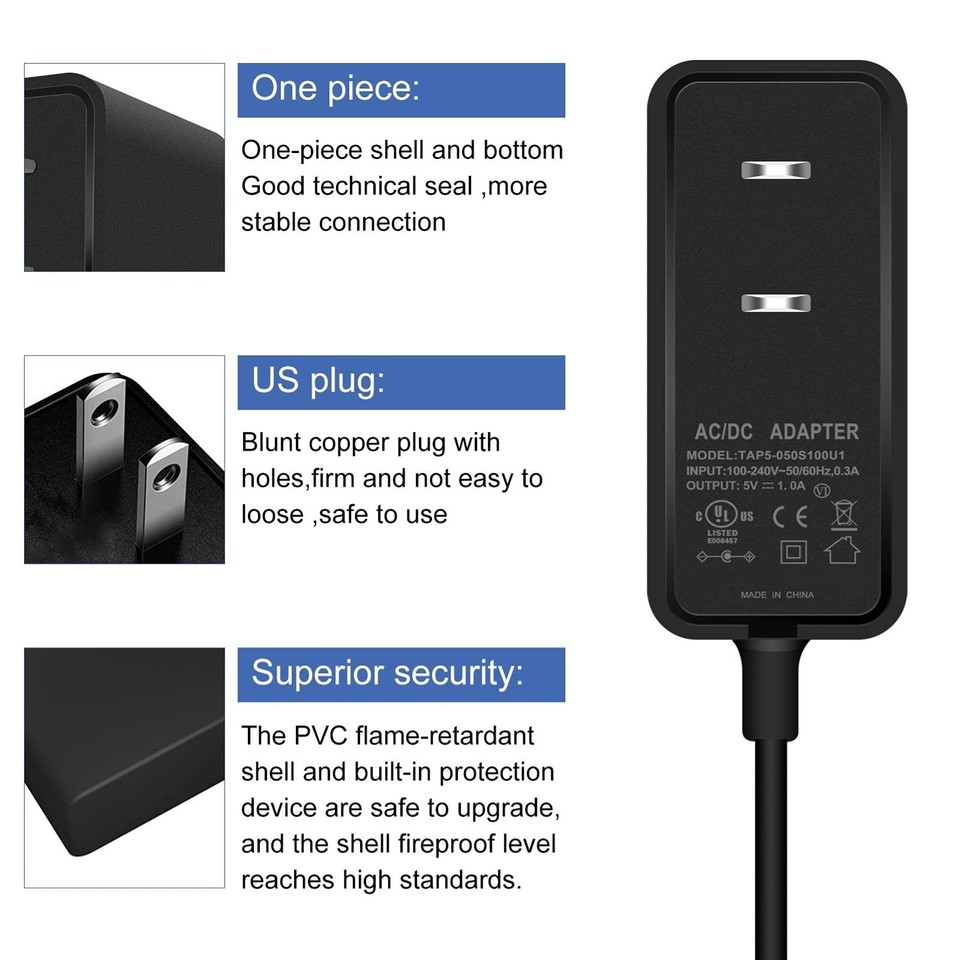 5V Power Supply 5 Vote Power Adapter dc 5V1A Power Cord Wall Charger 5W ...