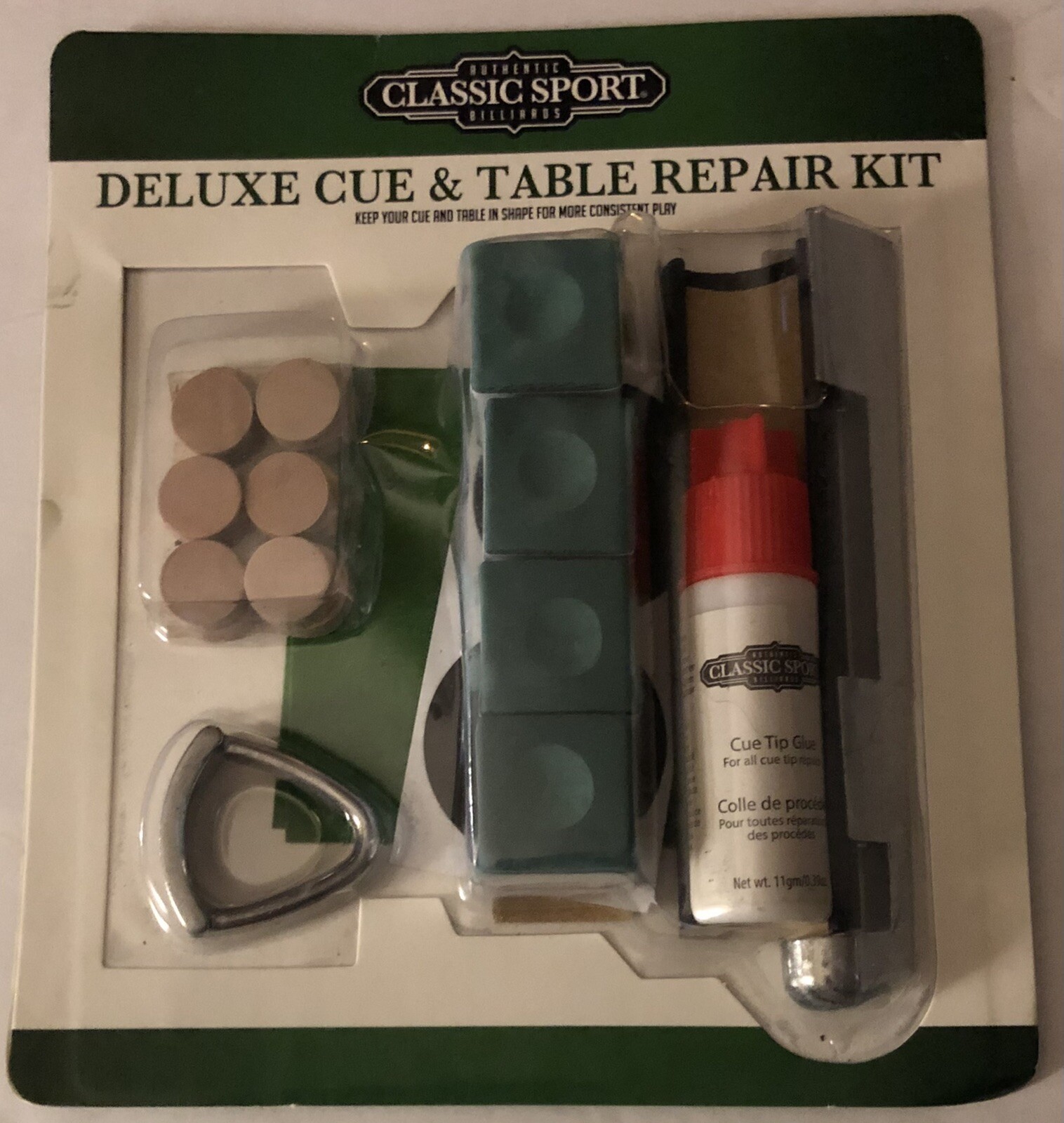Classic Sport Deluxe Pool Cue & Table Repair Kit Leather Tips Extra 6 ...