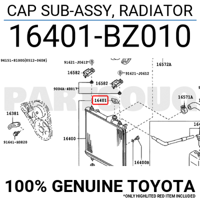 16401BZ010 Genuine Toyota CAP SUB-ASSY, RADIATOR 16401-BZ010 | eBay
