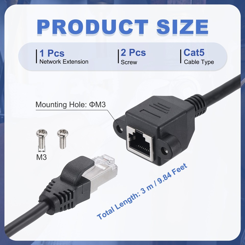 Cat5 Ethernet Extension Cable, 9.8Ft RJ45 Male to Female Ethernet Cable ...