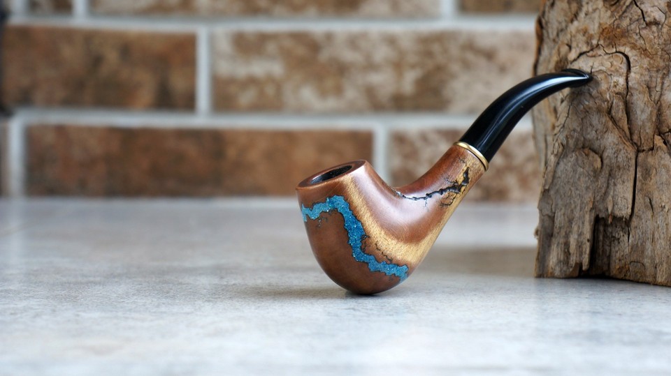 Handmade wooden Tobacco pipe with Turquoise inlay - Smoking pipe gift ...