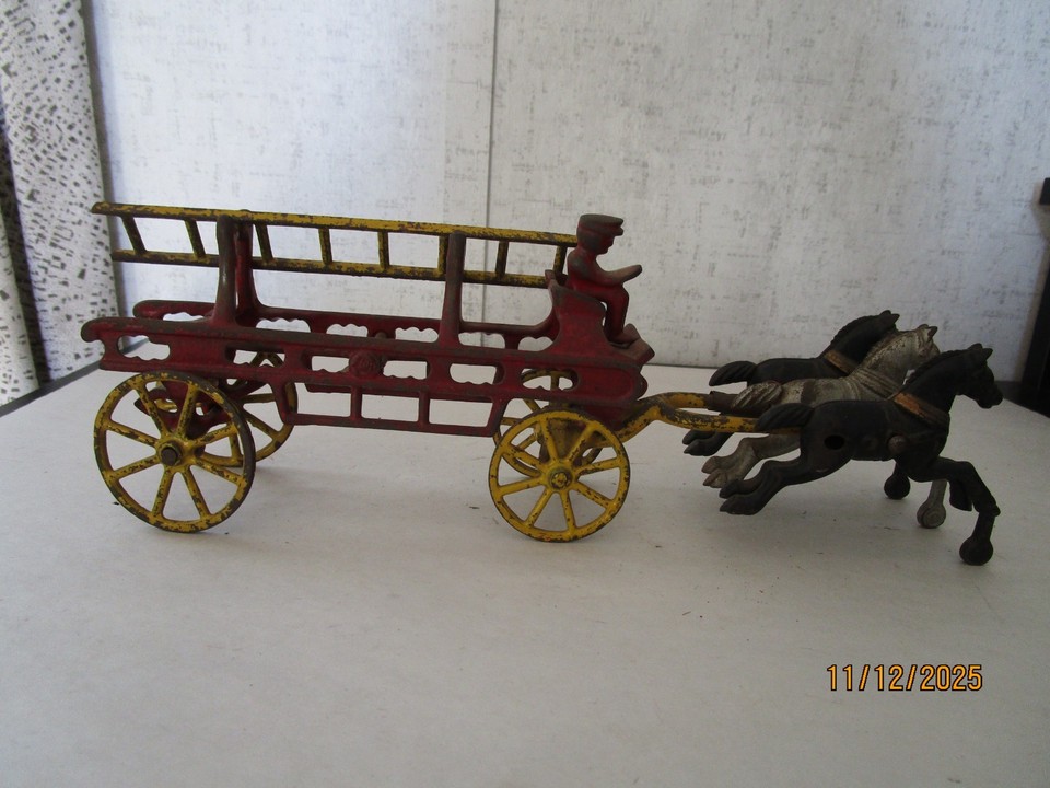 Kenton, Cast Iron Horse Drawn Fire Truck | eBay