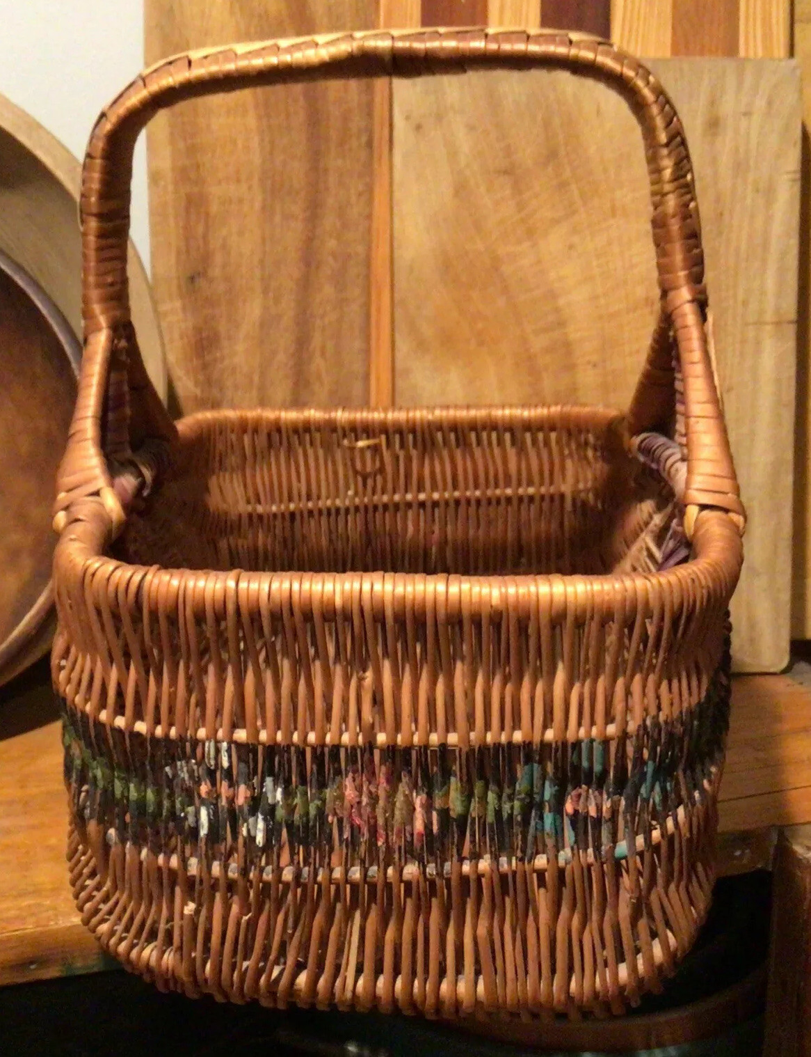 Vintage Folk Art Sally Patchin Style Hand Painted Wicker Gathering ...