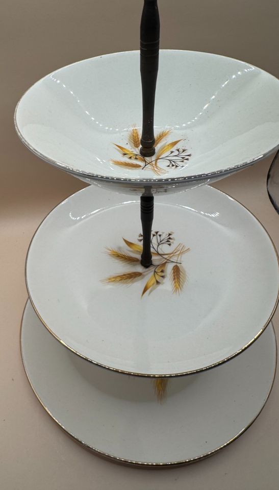 Vintage Homer Laughlin Golden Wheat 3 tier Candy Fruit Anything Snack ...