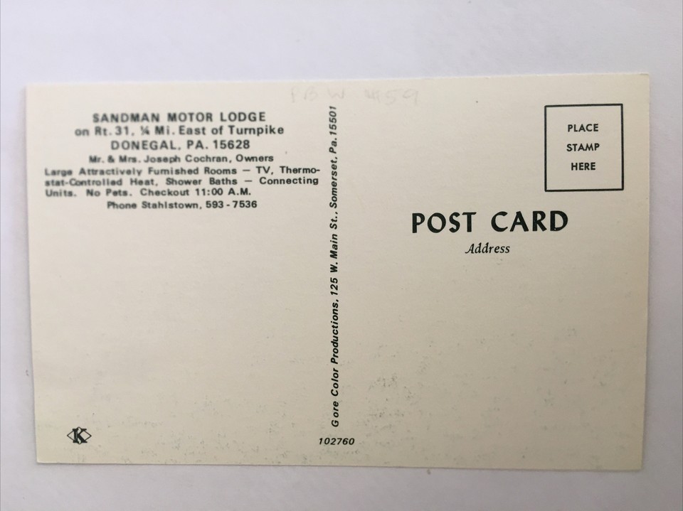 Sandman Motor Lodge Donegal Pennsylvania Vintage Postcard | eBay