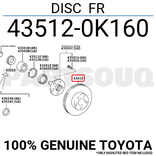 435120K160 Genuine Toyota DISC FR 43512-0K160 | eBay