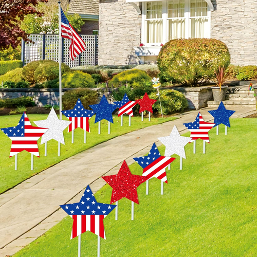 12Pcs 4Th of July Yard Signs Patriotic Star Yard Sign with 24Pcs Stakes ...