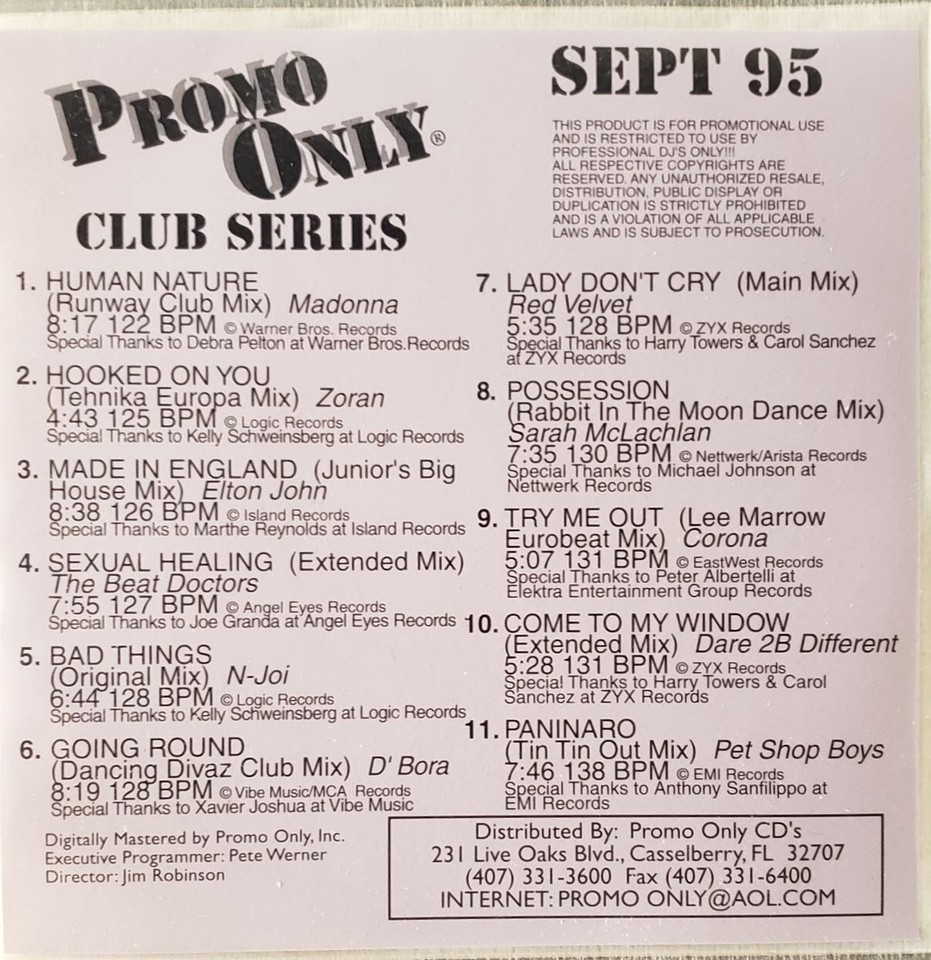 Promo Only CD - September 1995 - Club Series - Promotional CD for DJs ...