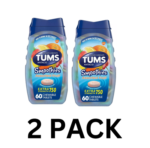 2 Pack Tums Extra Strength Heartburn Relief Smoothies Chewable Tablets ...