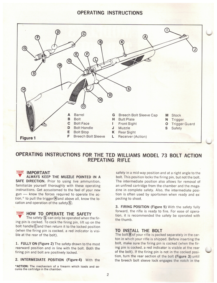 VINTAGE SEARS TED WILLIAMS MODEL 73 BOLT ACTION REPEATING RIFLE OWNERS ...