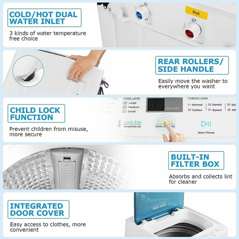 Portable Washing Machines, 17.8Lbs Capacity Washer 2.3Cu.ft Washer ...