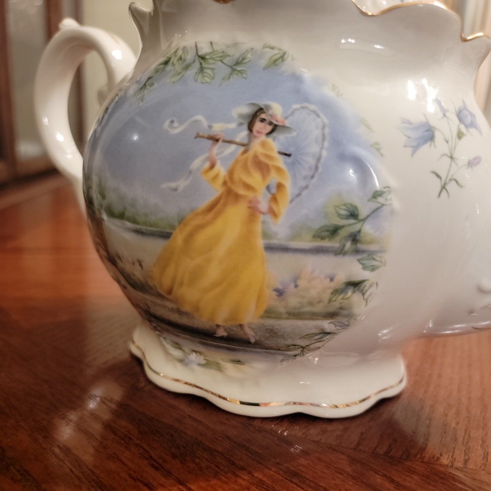 Rare Vintage Crown Dorset Lady In Yellow Spring Teapot Staffordshire ...