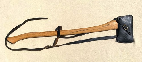 Vintage Single Bit Curved Handle Axe with Leather Sheath | eBay