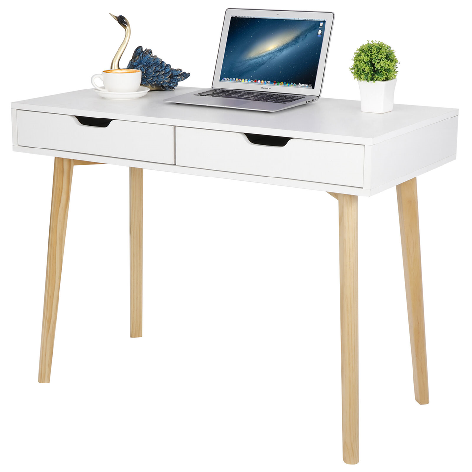 39.4'' White Computer Table Workstation Study Desk Laptop Table with ...