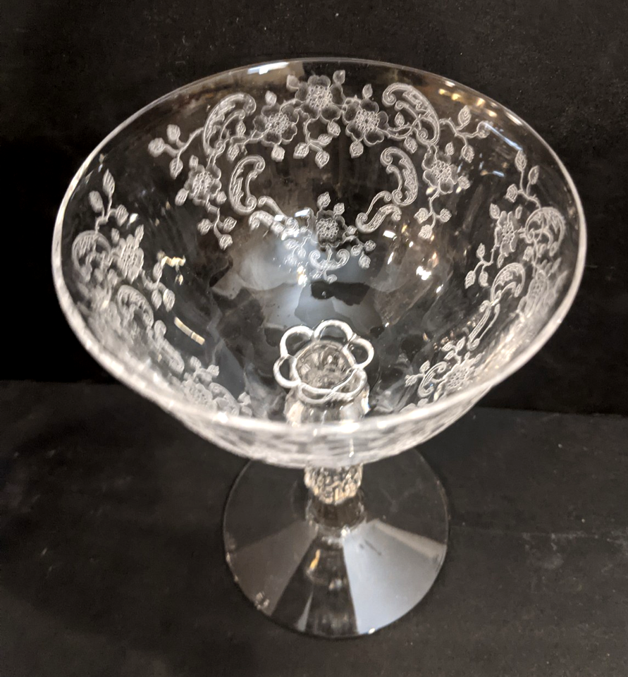 6 Vintage Fostoria Glass Meadow Rose 5 5/8" Etched Glass Tall Champagne ...