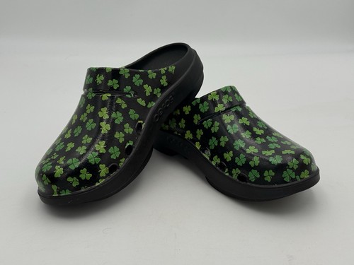 Oofos Unisex Slip On Clogs Shamrock Clover Irish Green Black Women’s 8 ...
