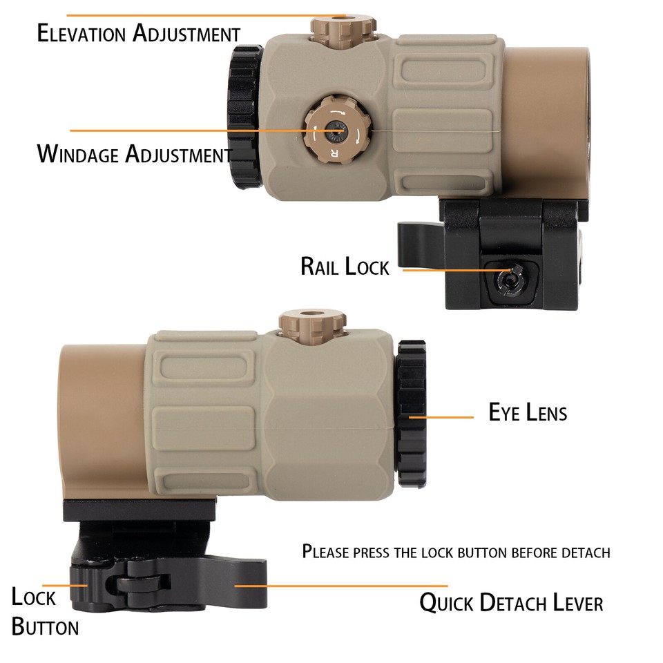 558+G45 Holographic Sight w/ 5x Magnifier Red Green Dot Holo Clone Full ...