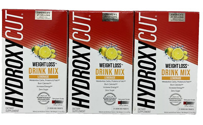 3 HydroxyCut Weight Loss Drink Mix Lemonade w/ Caffeine 21 Packets Exp ...