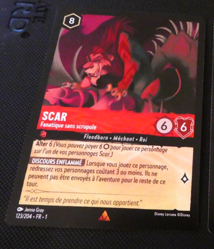 LORCANA TRADING CARD GAME DISNEY CHAPITRE 1 RARE CARTE SCAR 123/204 FR ...