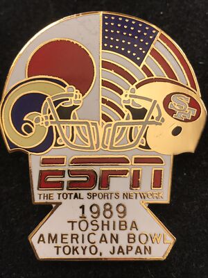 49ERS vs RAMS. 1989 AMERICAN BOWL TOKYO, JAPAN PRESS LAPEL PIN. RARE ...