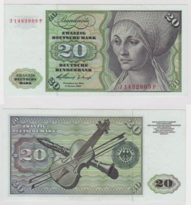 T146931 Banknote 20 DM Deutsche Mark Ro. 264c Schein 2. Jan. 1960 KN J ...