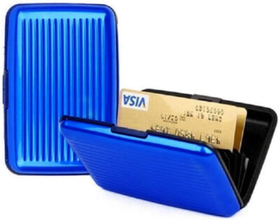 Blue RFID Blocking Aluminium Credit Card Holder Wallet Scan Protected ...