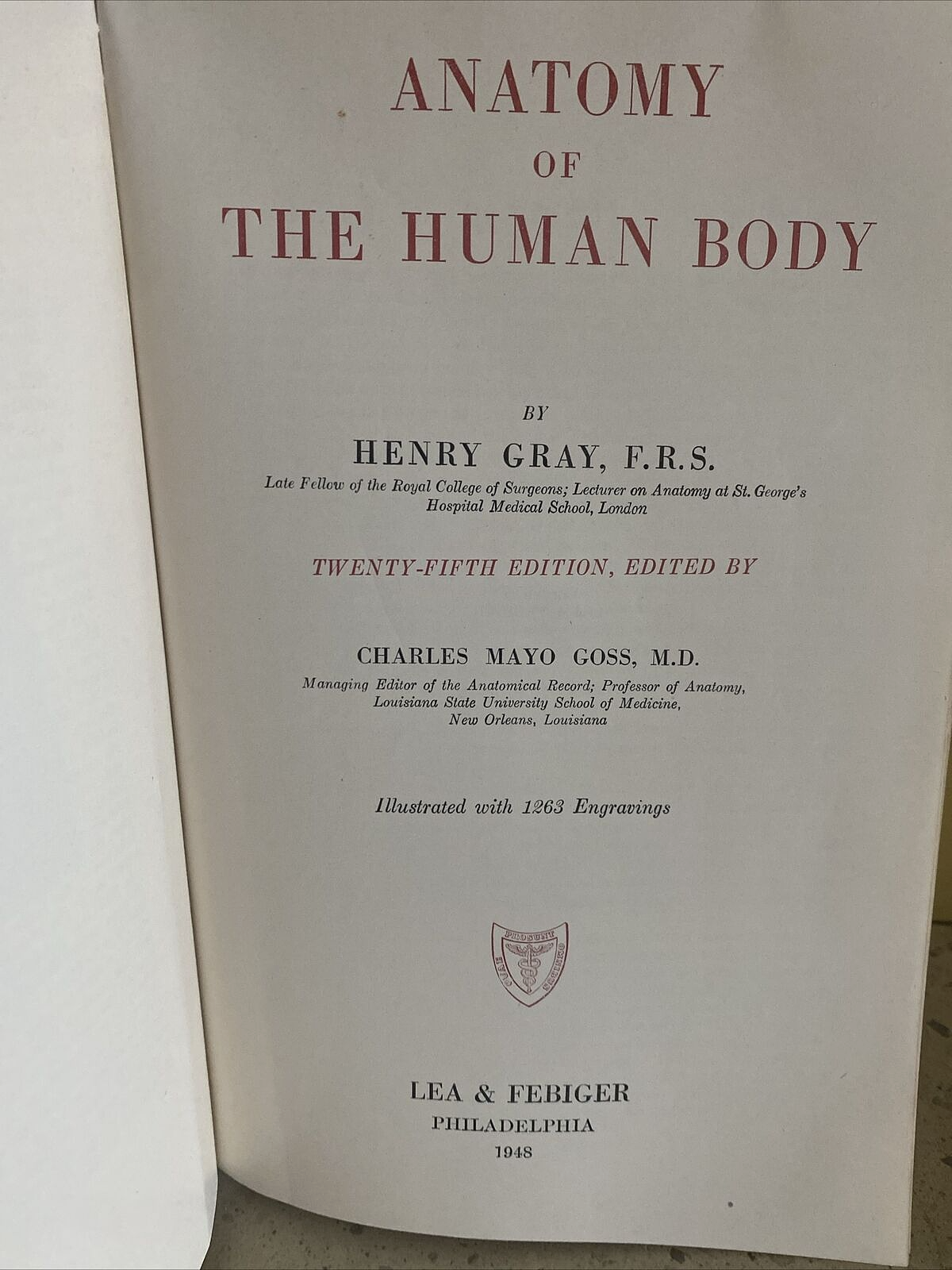 Gray’s Anatomy 1948 Copyright -25th Edition, Charles M. Goss-Vintage HC ...