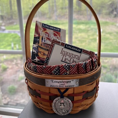 Longaberger 1997 Inaugural Basket Set~Protector~Tie On~Liner AMERICANA ...