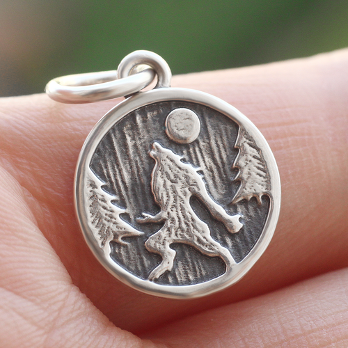 Werewolf Coin Pendant Charm 925 Sterling Silver Wolfman Wolf Moon ...